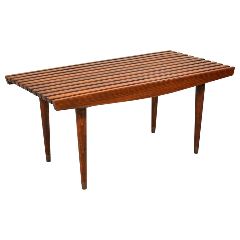 Mid-Century Modern Walnut Slat Bench at 1stDibs
