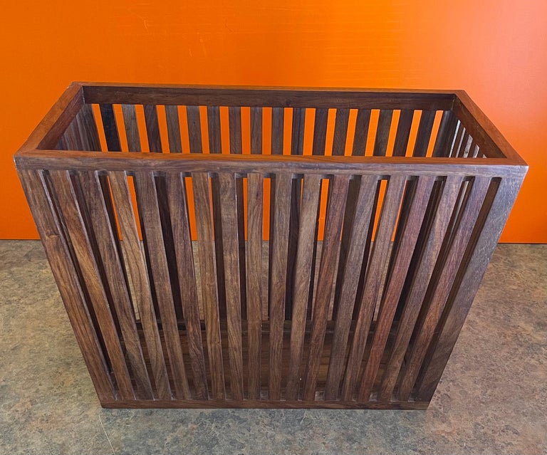 Mid-Century Modern Walnut Slat Magazine Holder For Sale at 1stDibs