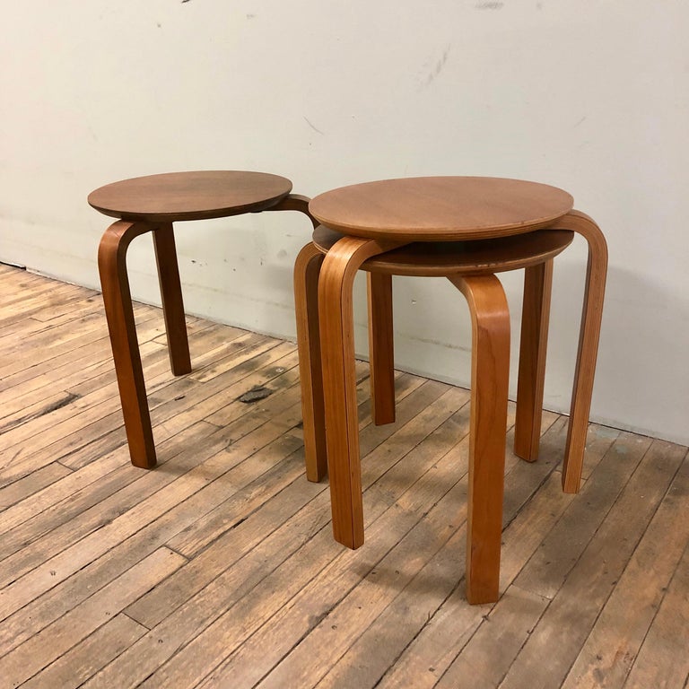 Mid-Century Modern Walnut Stacking Stools at 1stDibs