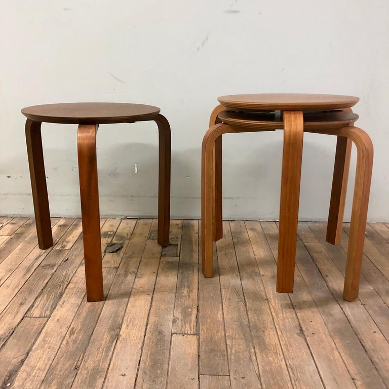 Mid-Century Modern Walnut Stacking Stools at 1stDibs