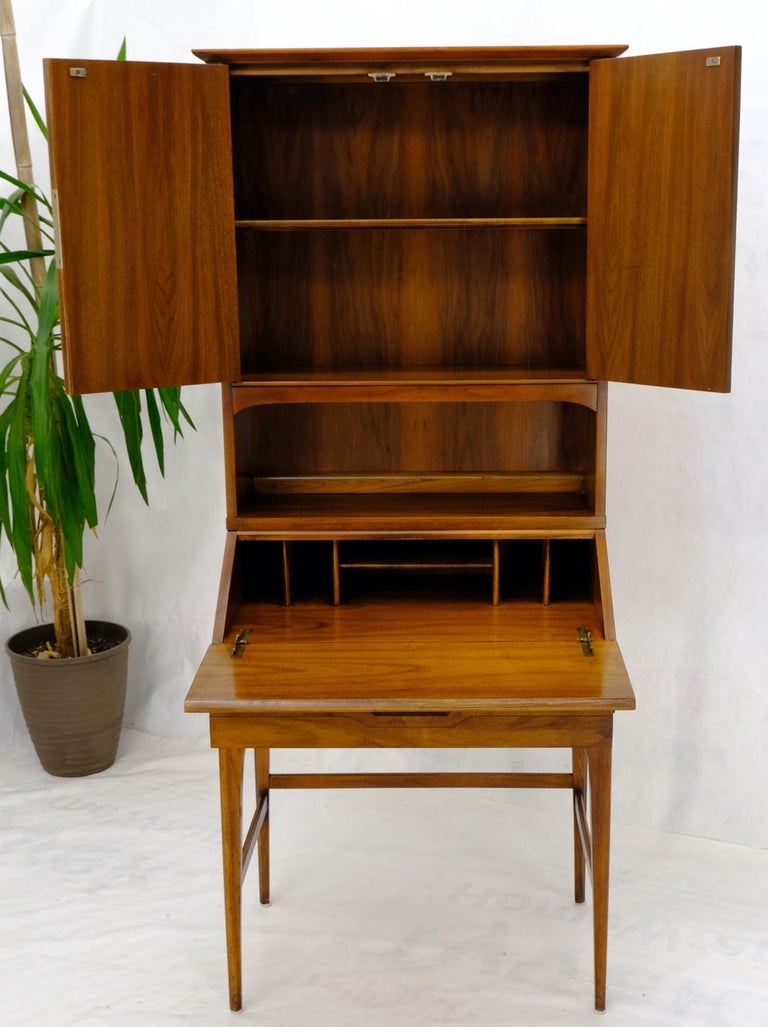 Mid-Century Modern Walnut tall Secretary Desk Bookcase For Sale at 1stDibs