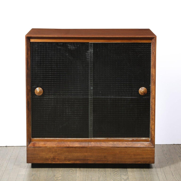 Mid-Century Modern Walnut and Textured Glass Dry Bar/ Cabinet by ...
