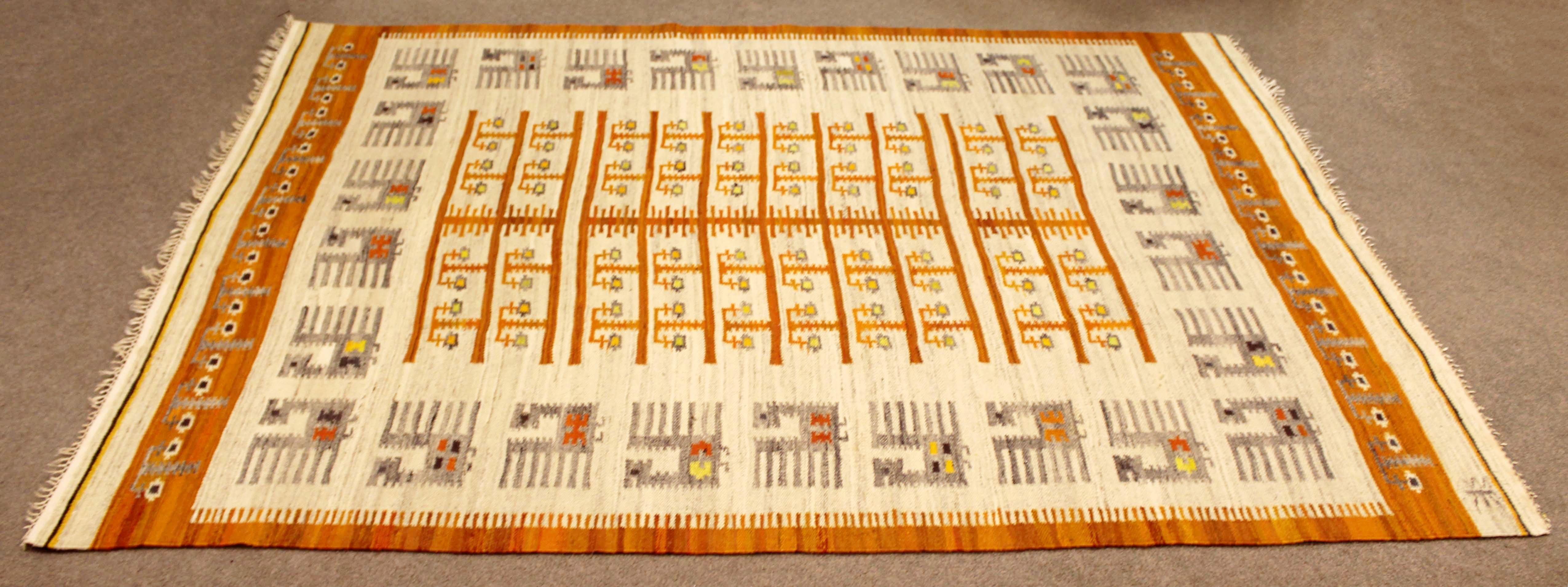 Mid-Century Modern Wanda Krakow Flat-Weave Wool Area Rug Orange 1960s ...