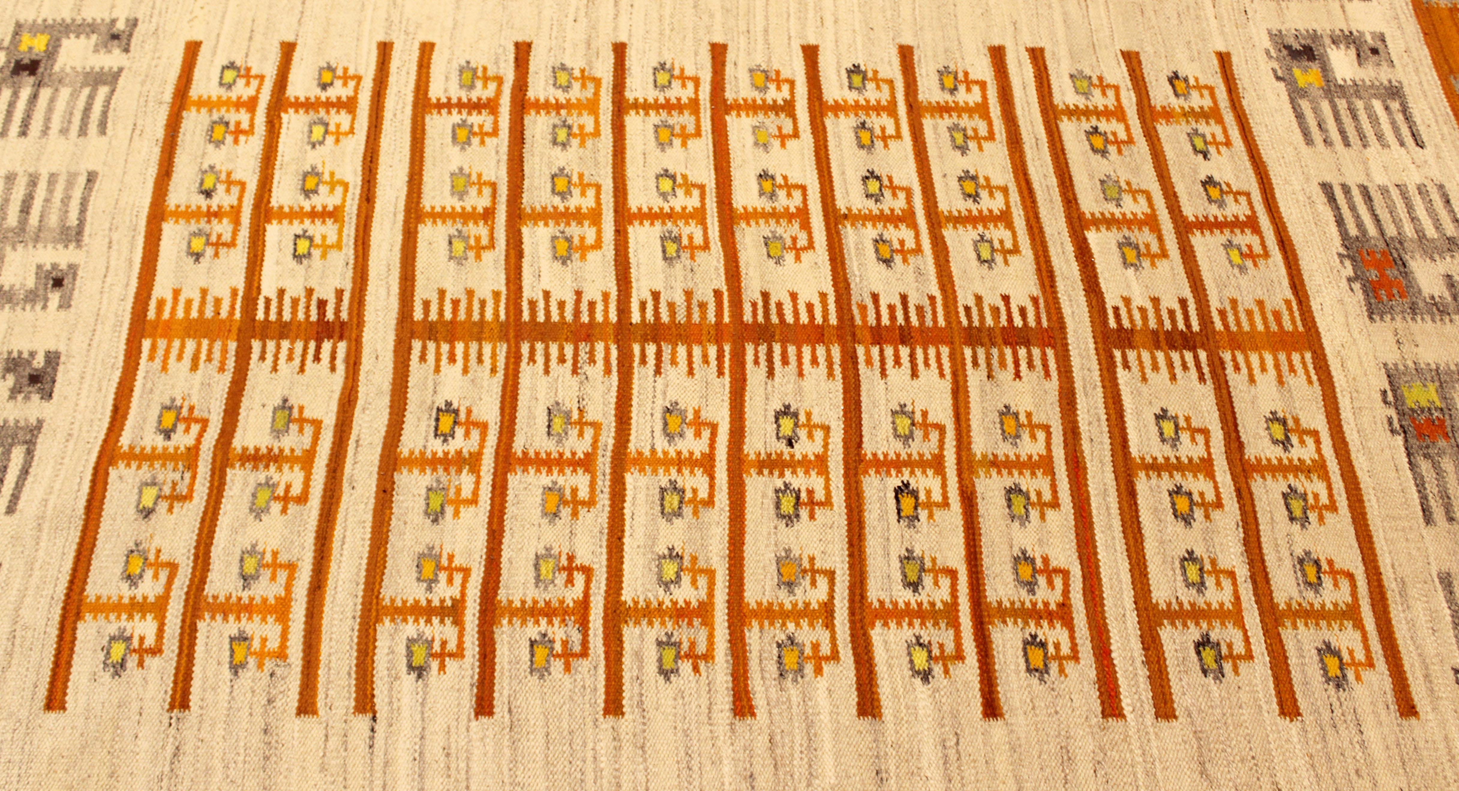 Mid-Century Modern Wanda Krakow Flat-Weave Wool Area Rug Orange 1960s ...