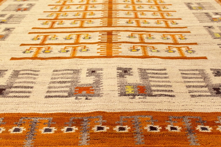 Mid-Century Modern Wanda Krakow Flat-Weave Wool Area Rug Orange 1960s ...