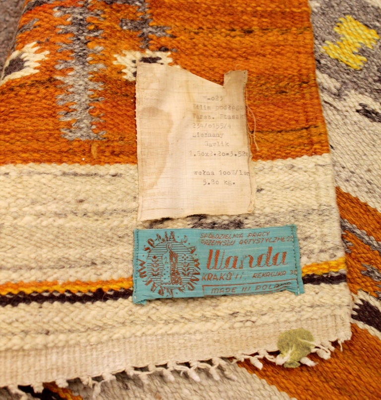 Mid-Century Modern Wanda Krakow Flat-Weave Wool Area Rug Orange 1960s ...