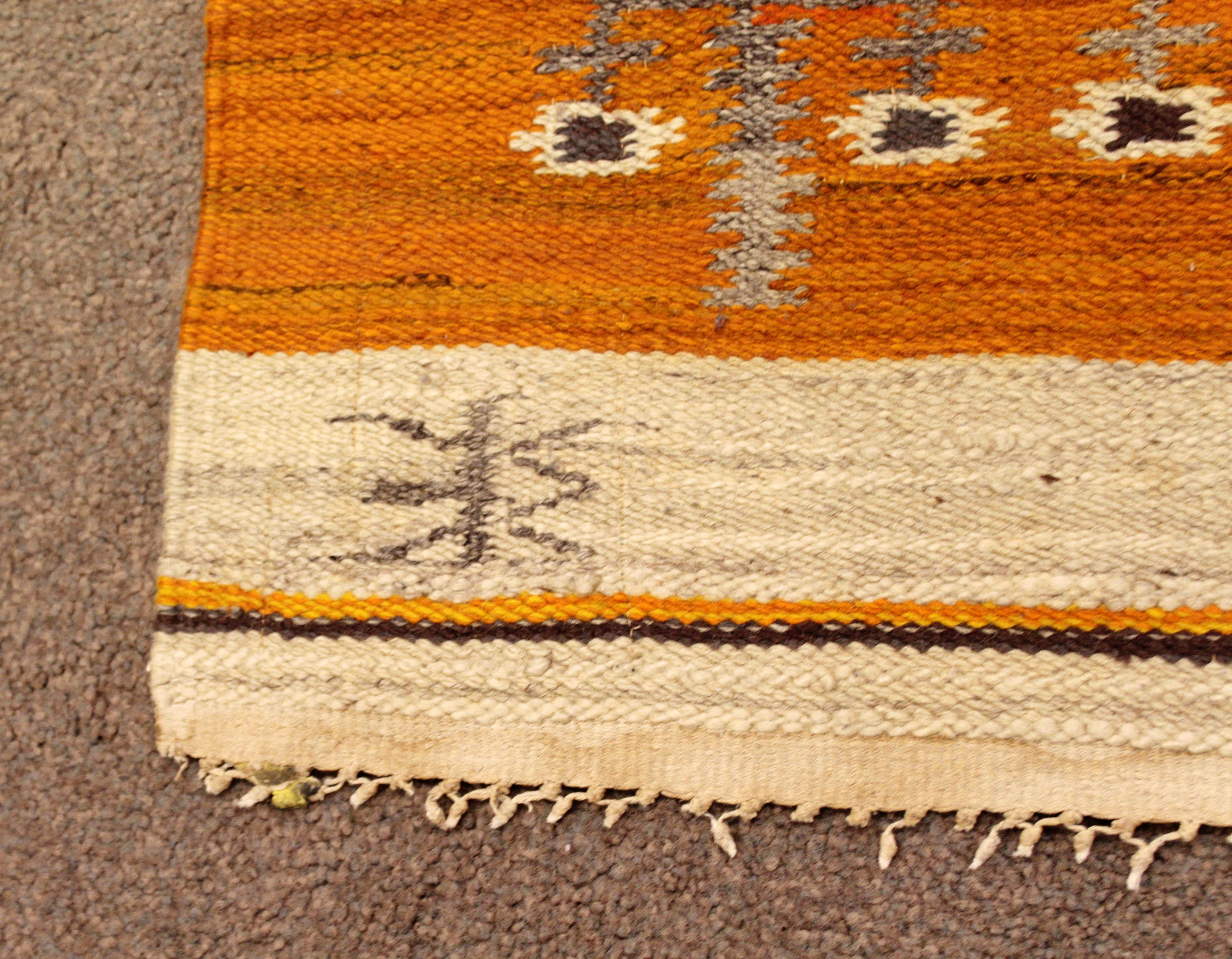 Mid-Century Modern Wanda Krakow Flat-Weave Wool Area Rug Orange 1960s ...