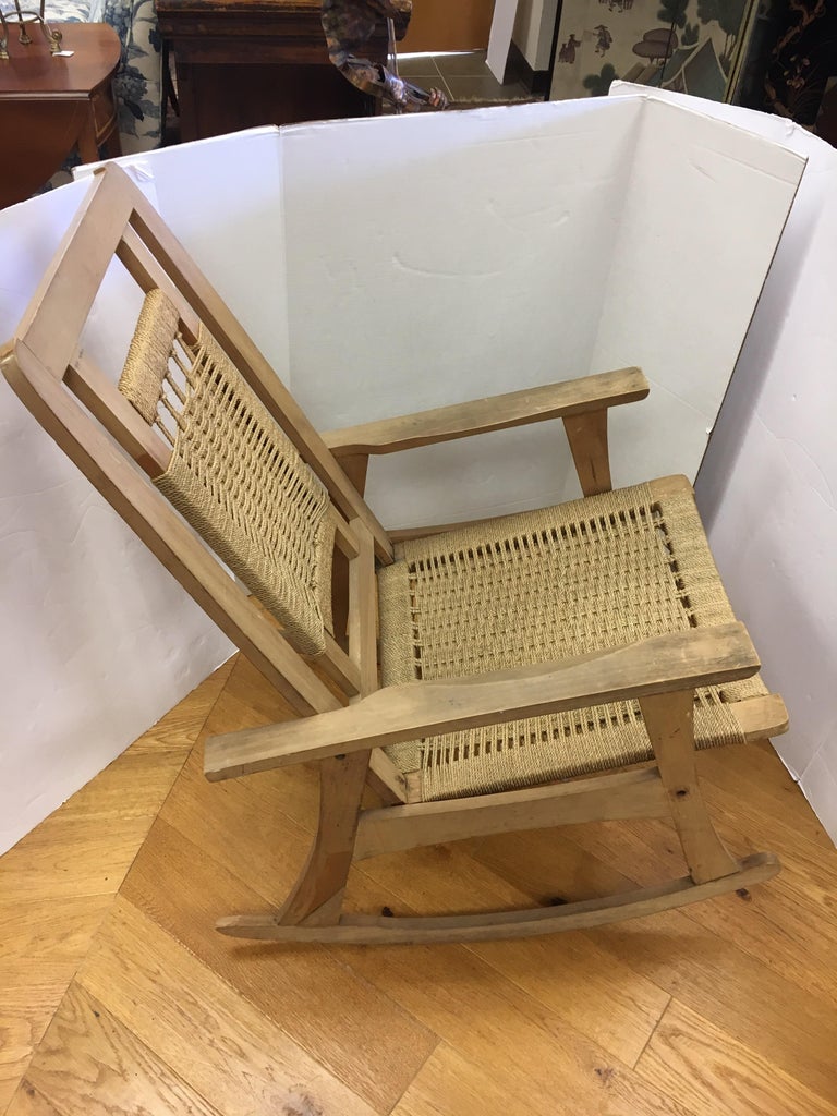 Mid-Century Modern Rope Rocking Chair Rocker For Sale at 1stDibs
