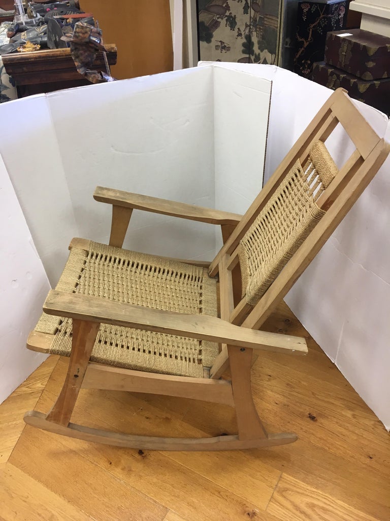 Mid-Century Modern Rope Rocking Chair Rocker For Sale at 1stDibs