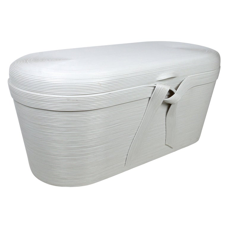 Mid-Century Modern White Bamboo and Wood Chest For Sale at 1stDibs