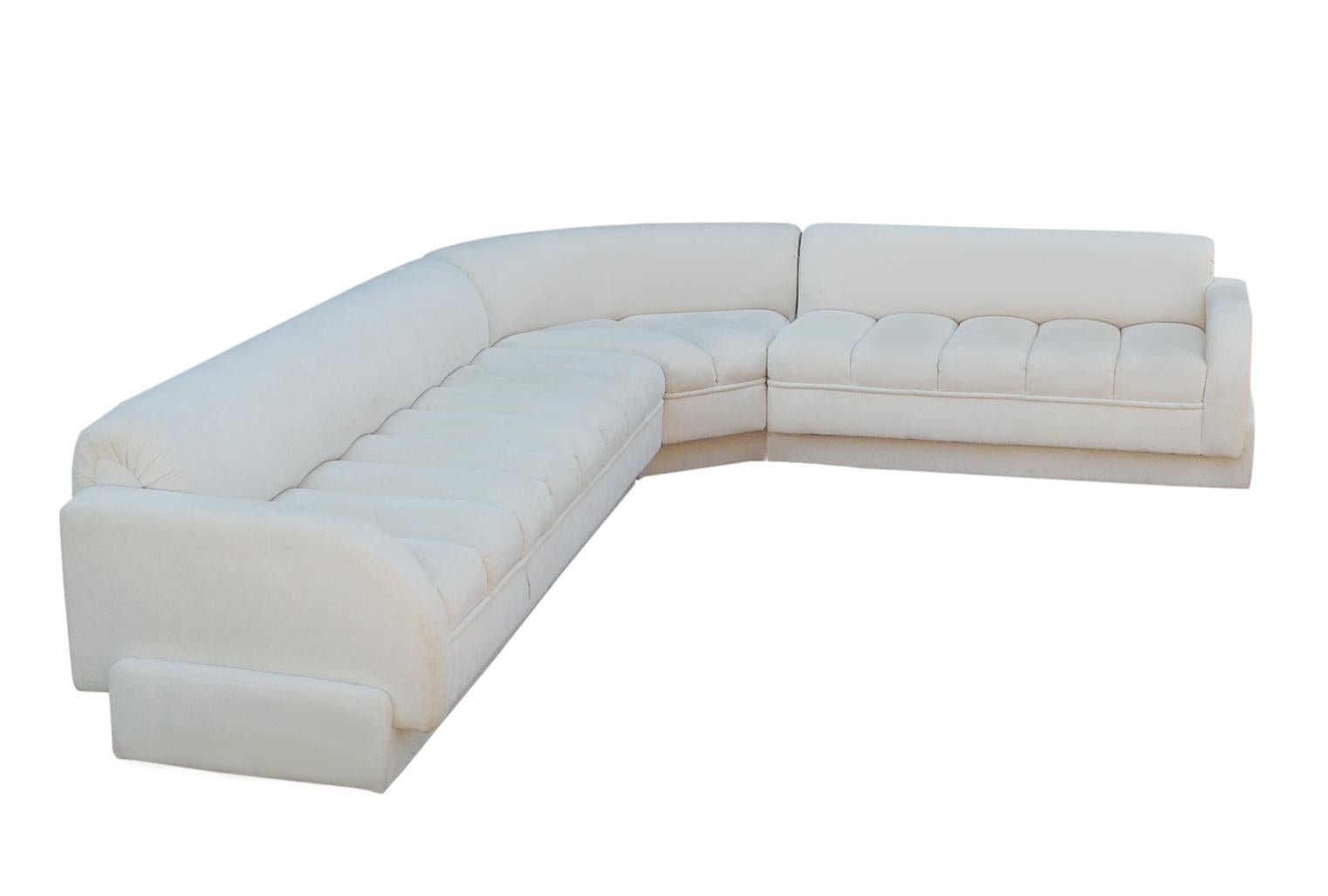 Mid-Century Modern White Channel Seat Sectional Sofa in White by ...