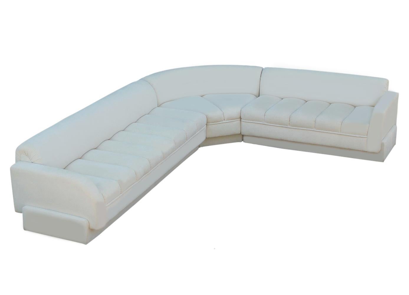 Mid-Century Modern White Channel Seat Sectional Sofa in White by ...
