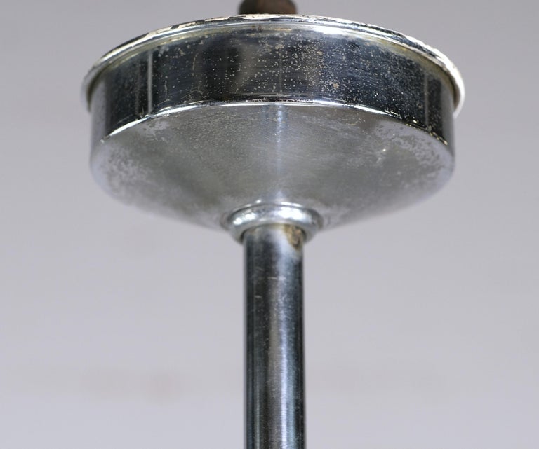 Mid-Century Modern White Glass Chromed Pendant Light For Sale at 1stDibs