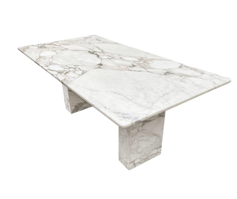 Mid-Century Modern White Italian Calacatta Marble Rectangular Dining ...