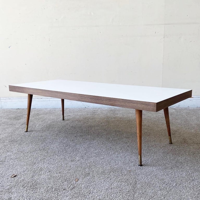 Mid-Century Modern White Laminate Top Rectangular Coffee Table For Sale ...
