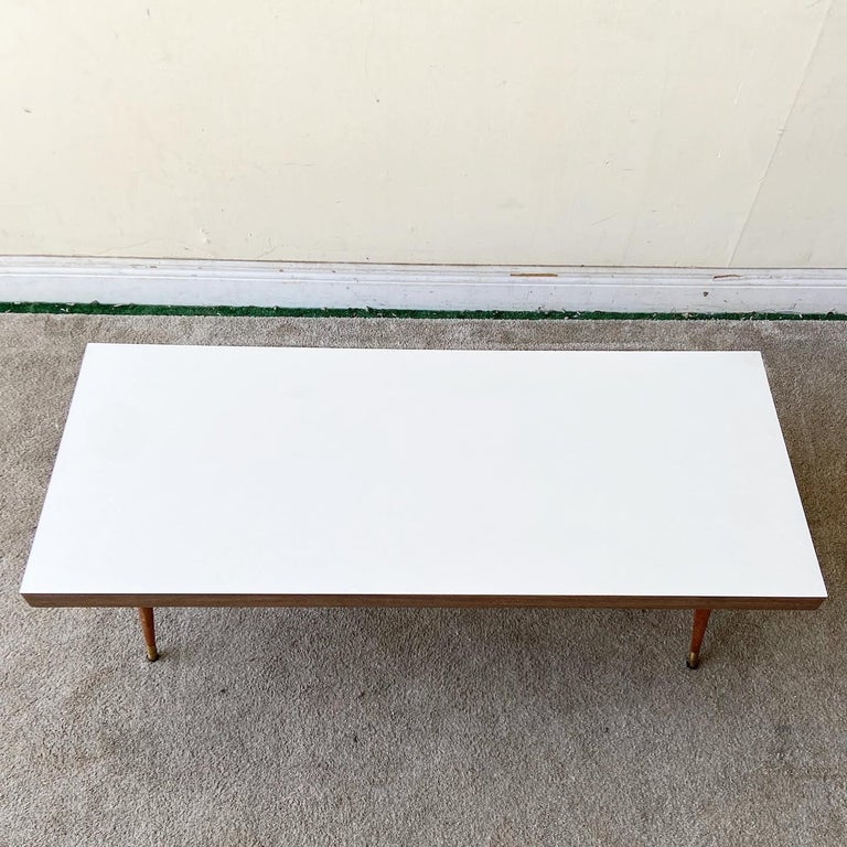Mid-Century Modern White Laminate Top Rectangular Coffee Table For Sale ...