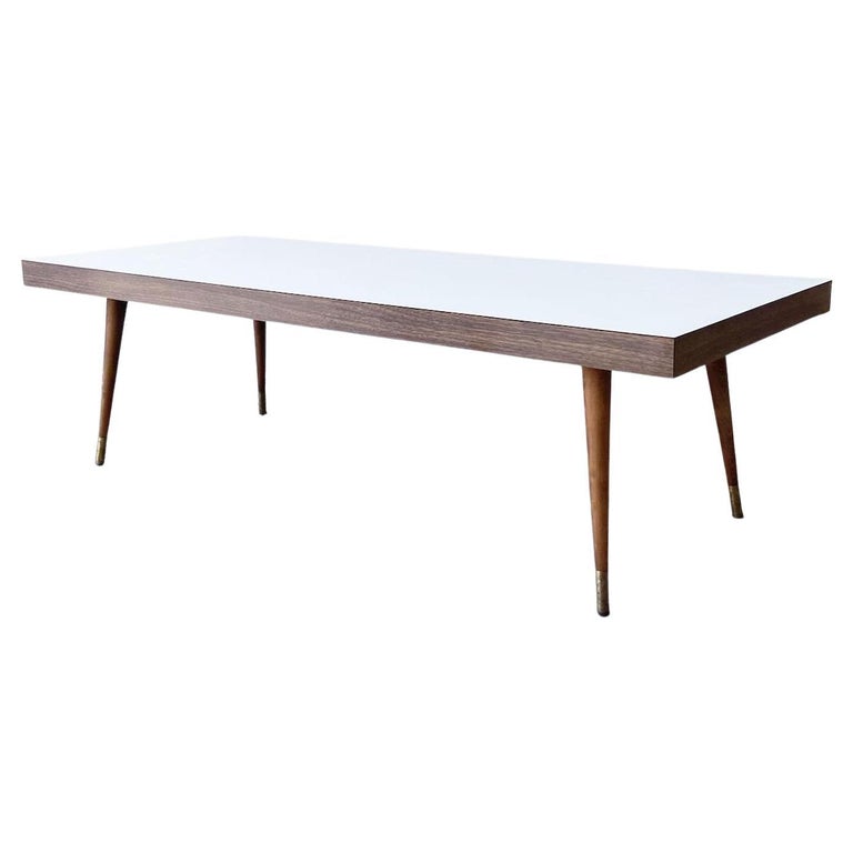 Mid-Century Modern White Laminate Top Rectangular Coffee Table For Sale ...