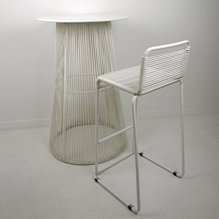 Mid-Century Modern White Table and 4 High Stools with Rubber Cord For ...