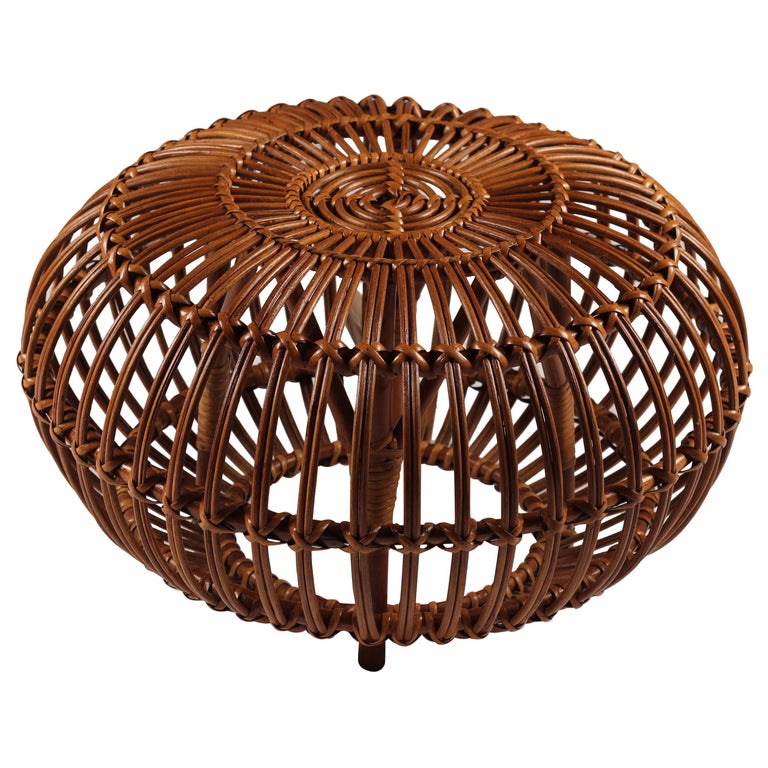 Mid-Century Modern Wicker Ottoman, Stool or Side Table For Sale at 1stDibs