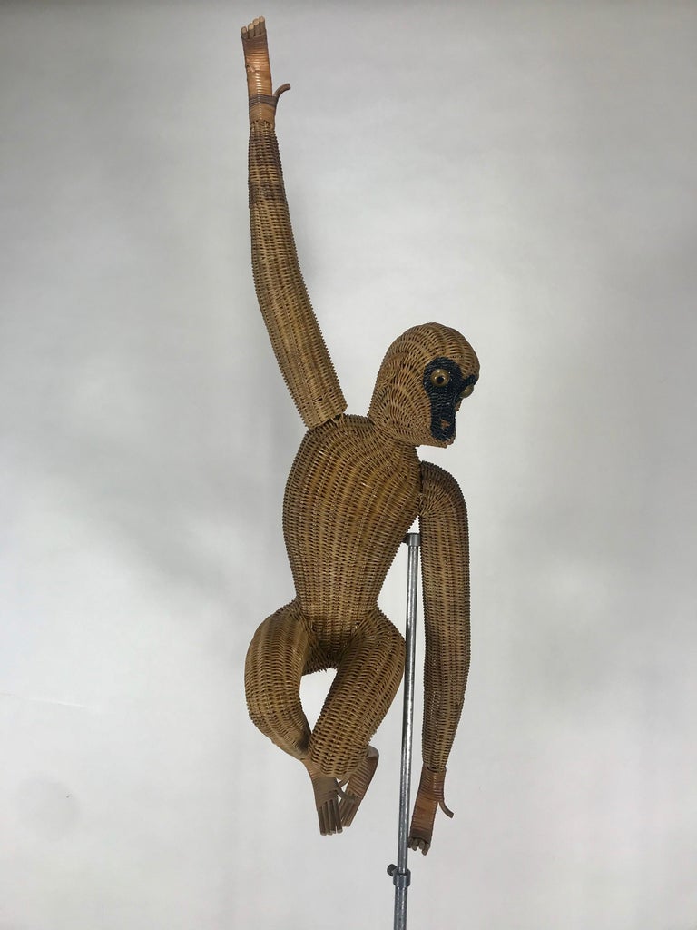 Mid-Century Modern Wicker/Rattan Monkey, Hanging Sculpture at 1stDibs