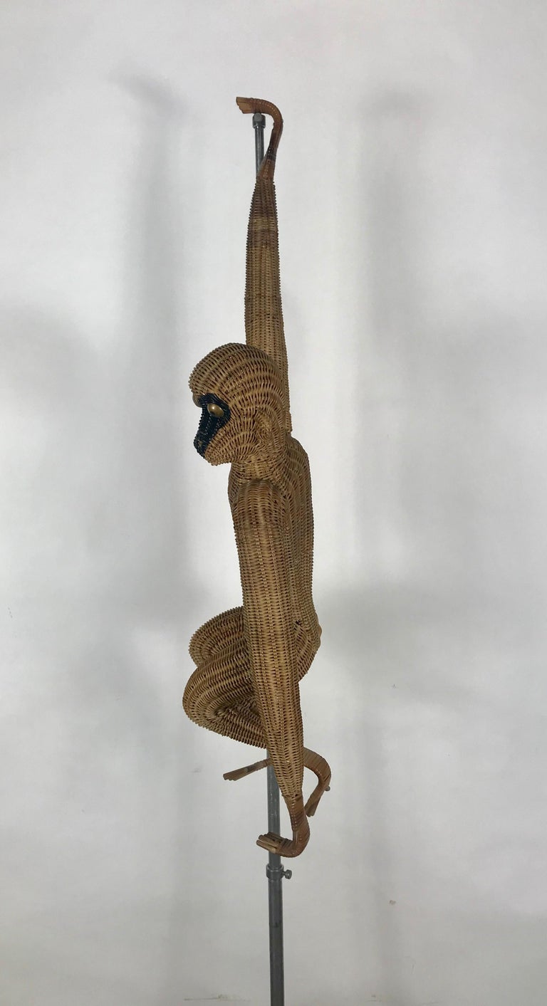Mid-Century Modern Wicker/Rattan Monkey, Hanging Sculpture at 1stDibs