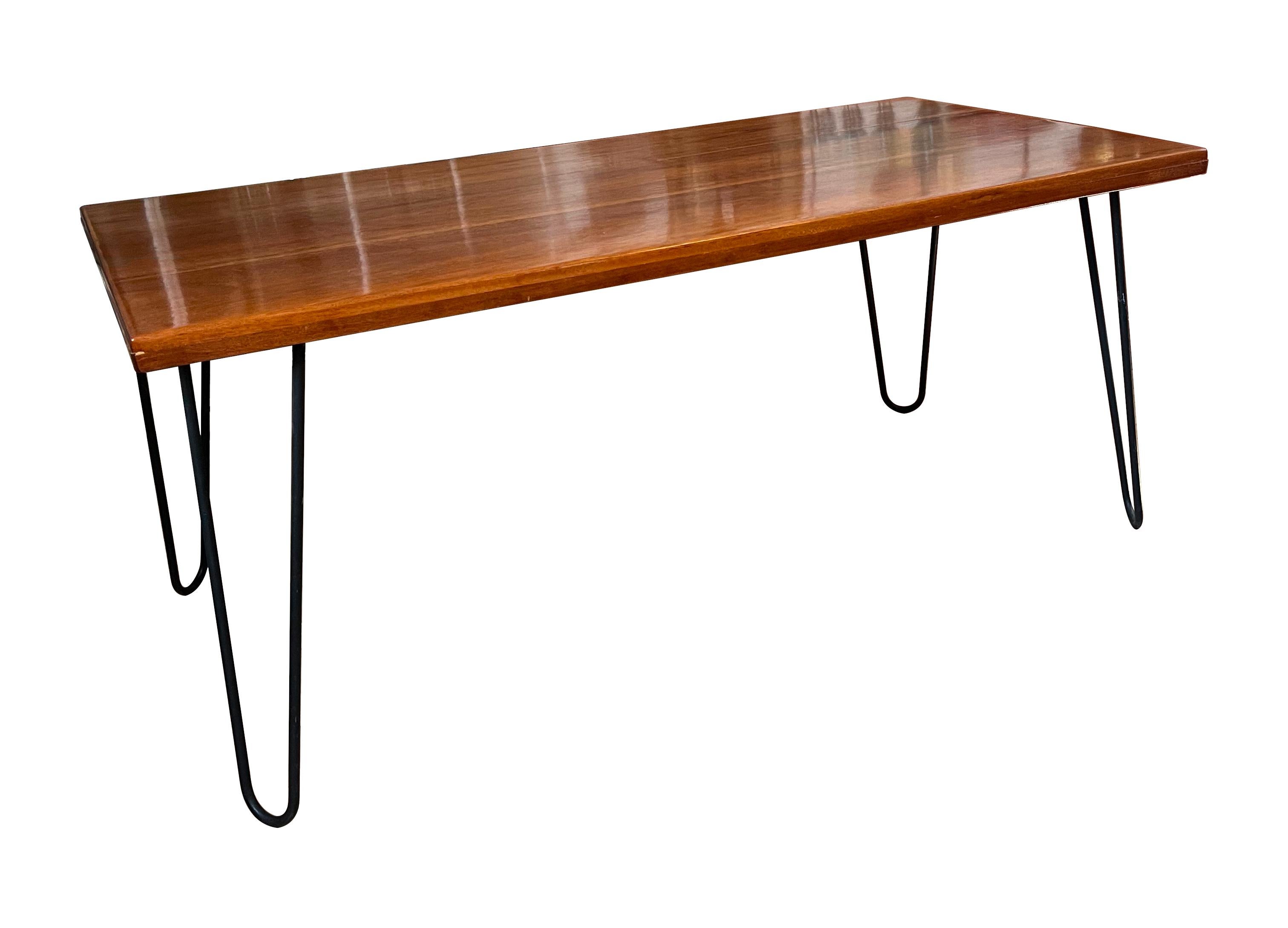 Mid-Century Modern Wood and Iron Dining Table, Attributed to Luther ...