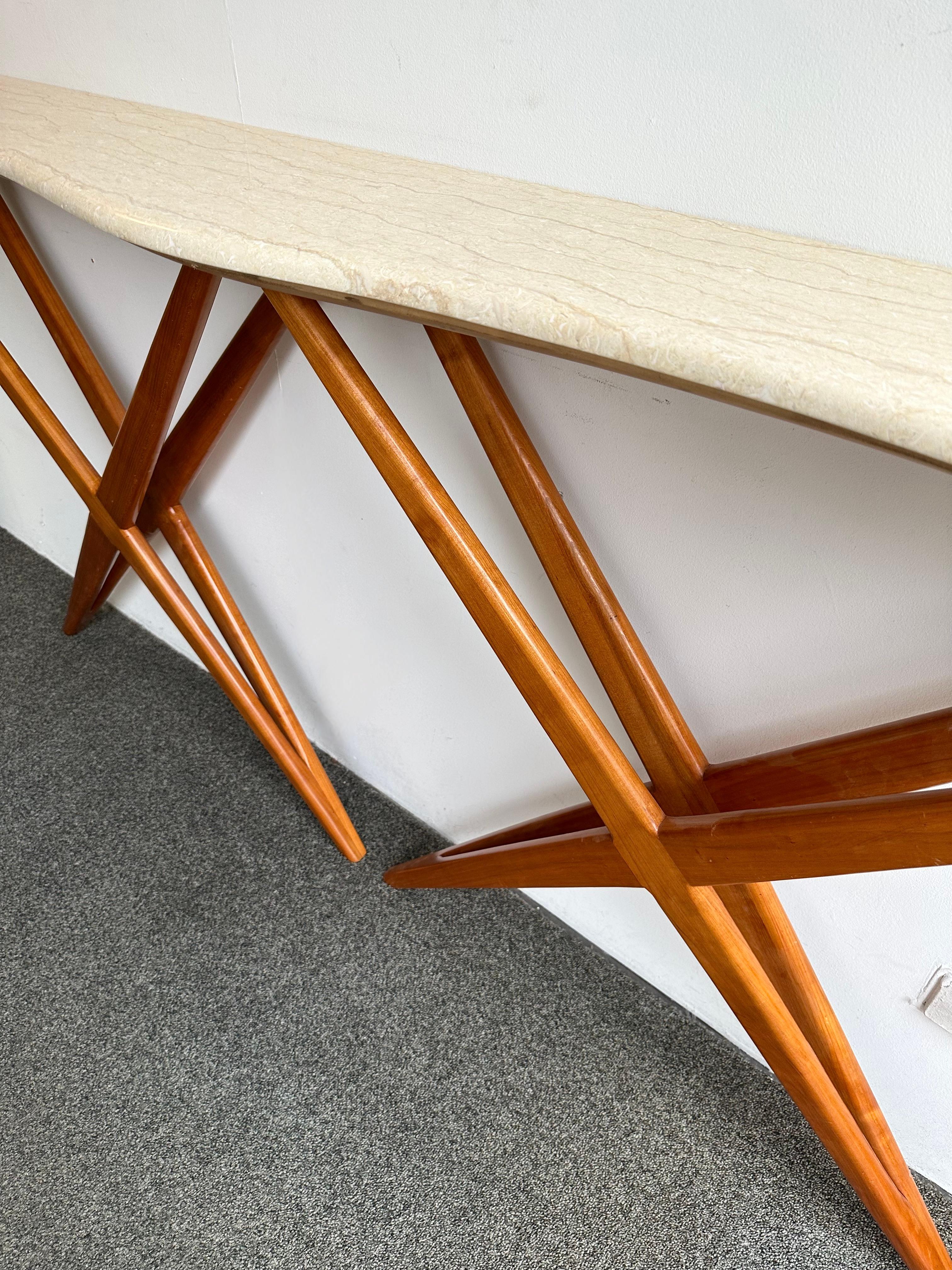 Mid-Century Modern Wood and Marble Wave Console Table. Italy For Sale ...