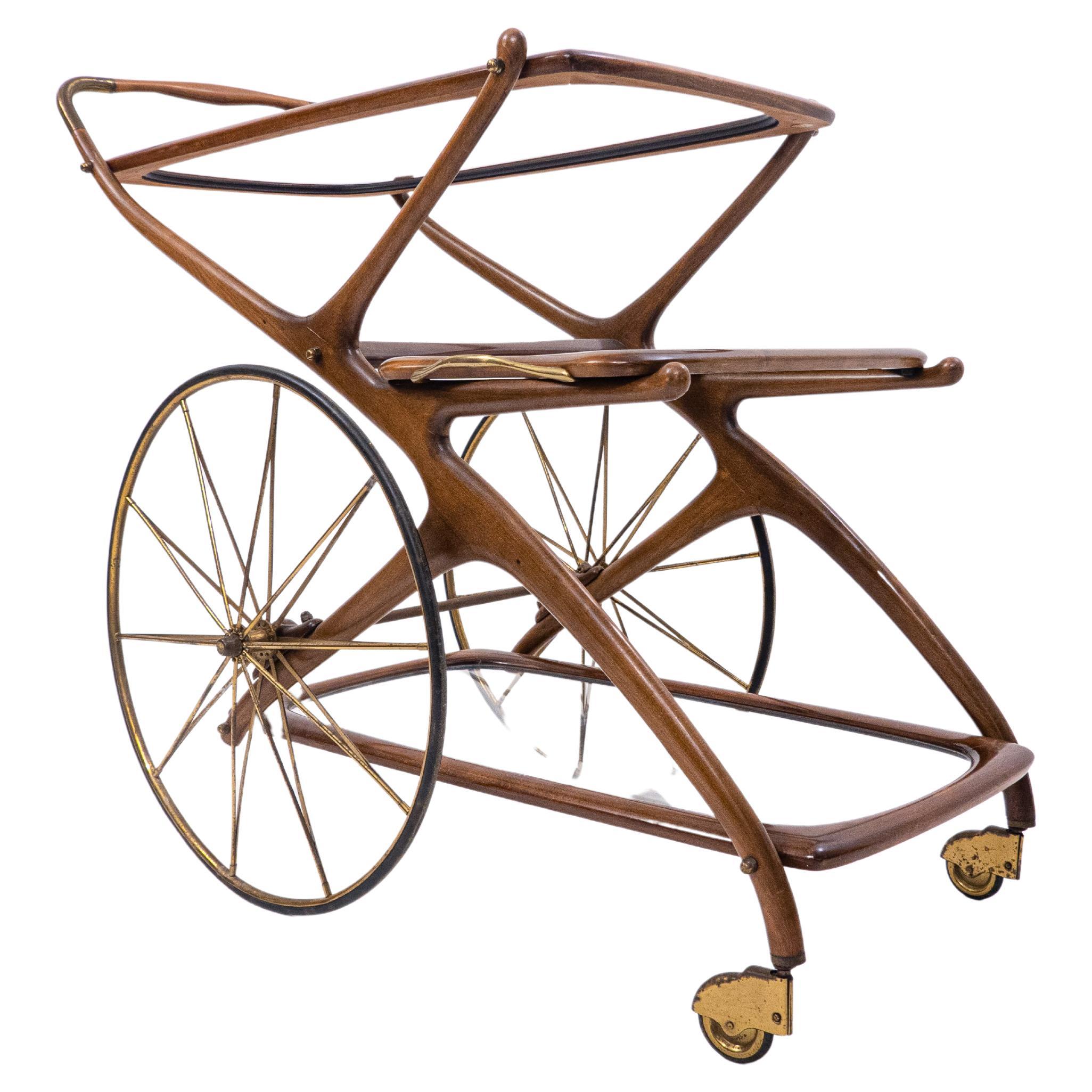 Mid-Century Modern Wood Brass and Glass Trolley with Removable Tray ...