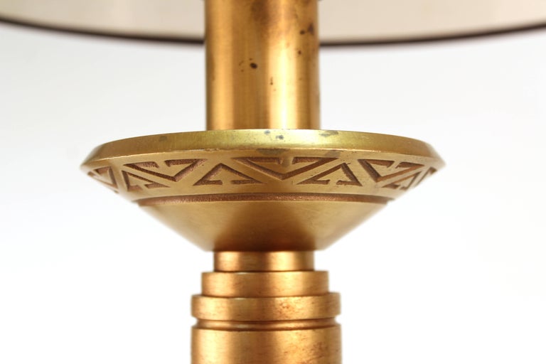 Mid-Century Modern Wood Column and Greek Key Table Lamps with Black ...