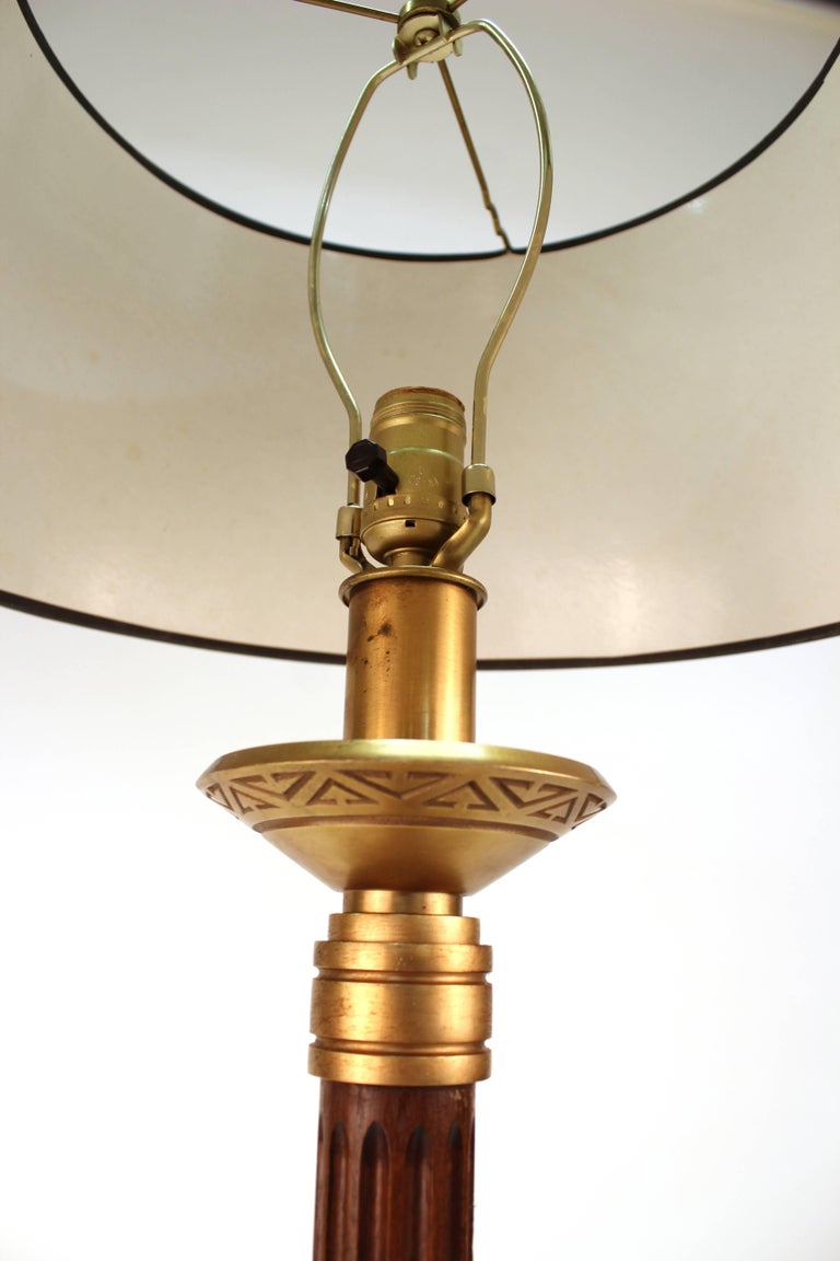 Mid-Century Modern Wood Column and Greek Key Table Lamps with Black ...