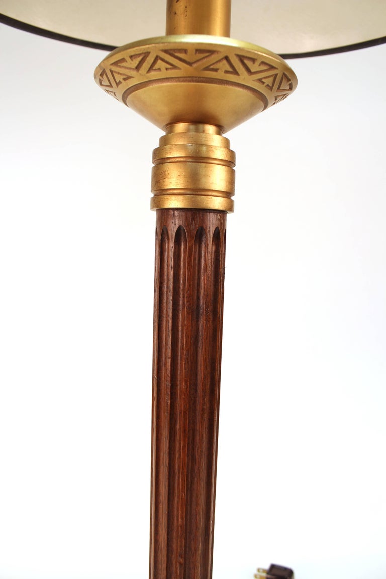 Mid-Century Modern Wood Column and Greek Key Table Lamps with Black ...