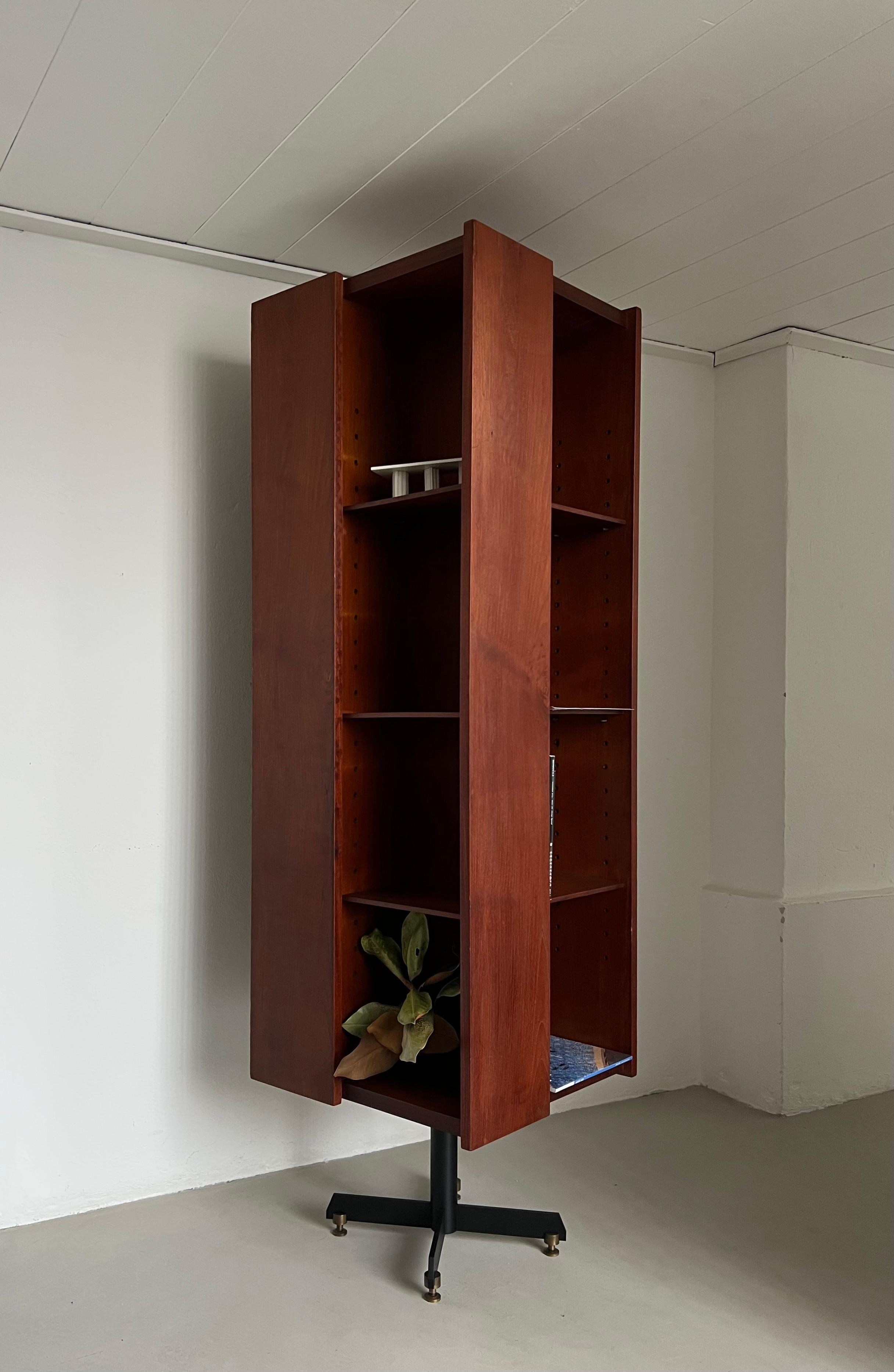 Mid century modern wood revolving bookcase, corner sculptural bookcase ...