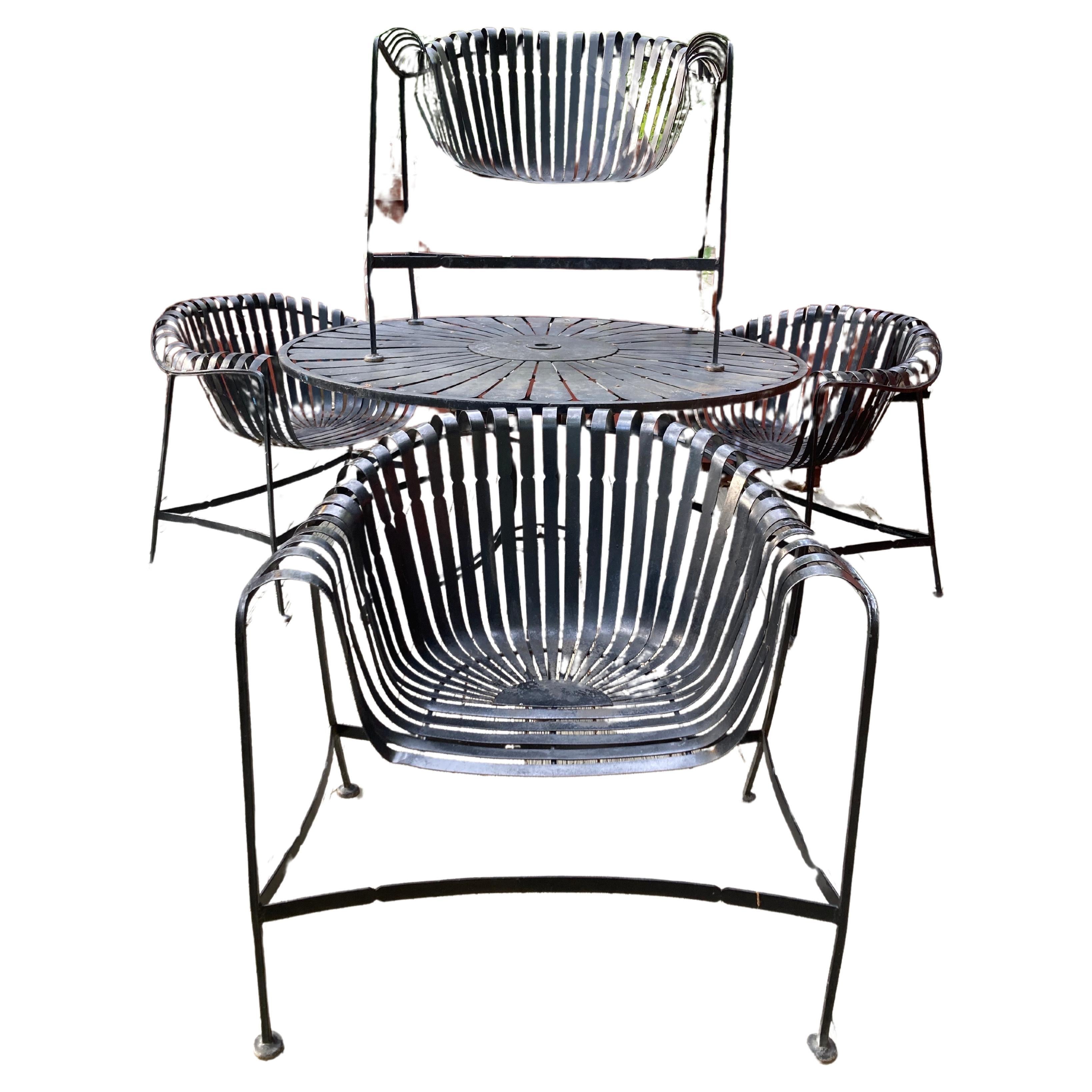 Mid-Century Modern Woodard Strap Iron Table and Chairs For Sale at 1stDibs