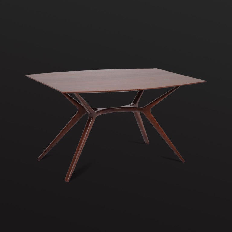 Mid-Century Modern Style Wooden brown Dining Table with flared legs in ...