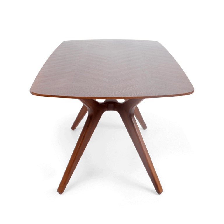Mid-Century Modern Style Wooden brown Dining Table with flared legs in ...