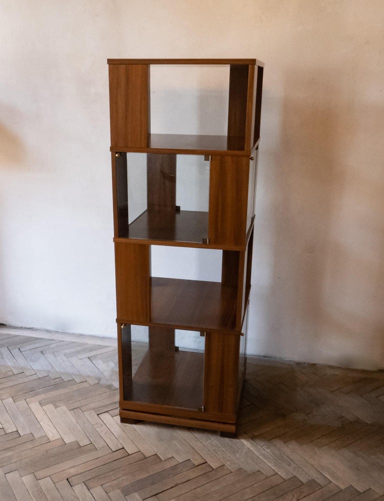 Mid-Century Modern Wooden Glass Rotating Bookcase Vitrine, Italy 1960s ...