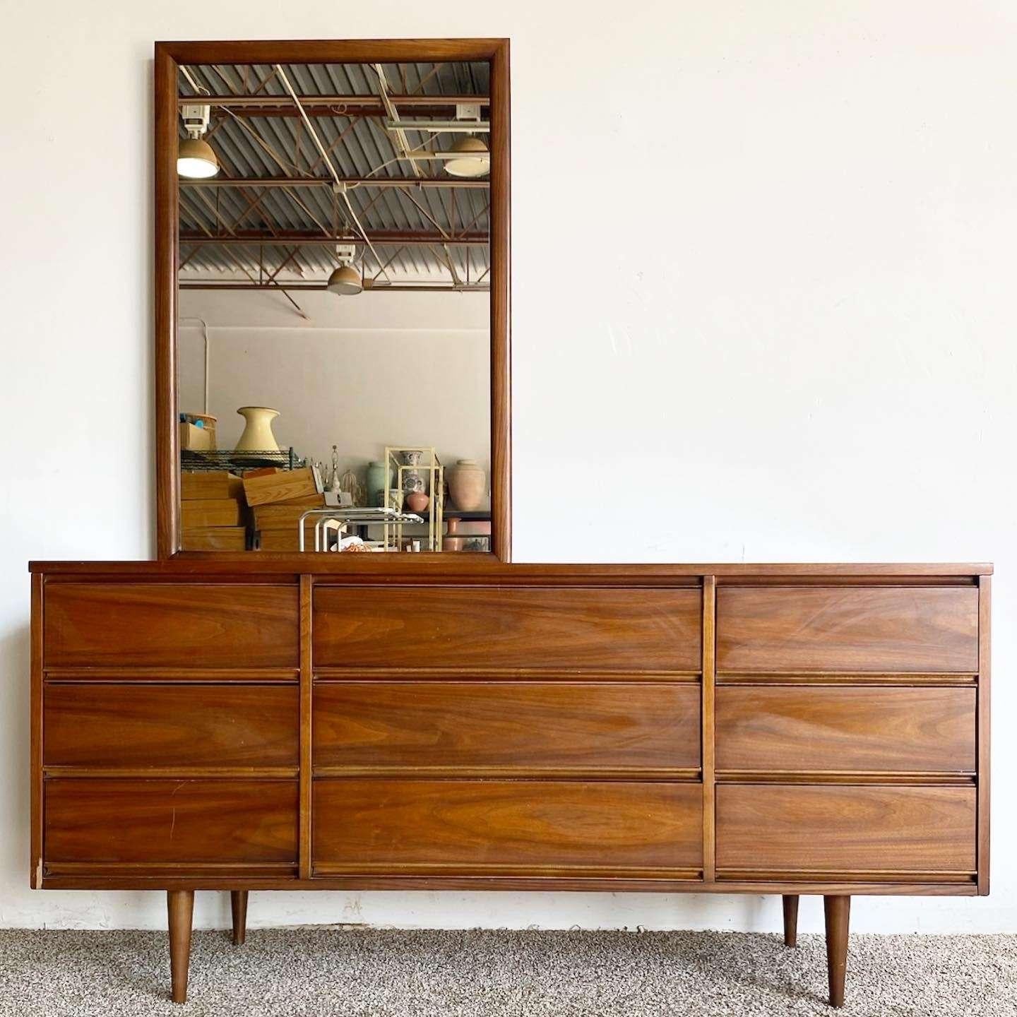 Mid Century Modern Wooden Triple Dresser With Mirror by Dixie For Sale ...