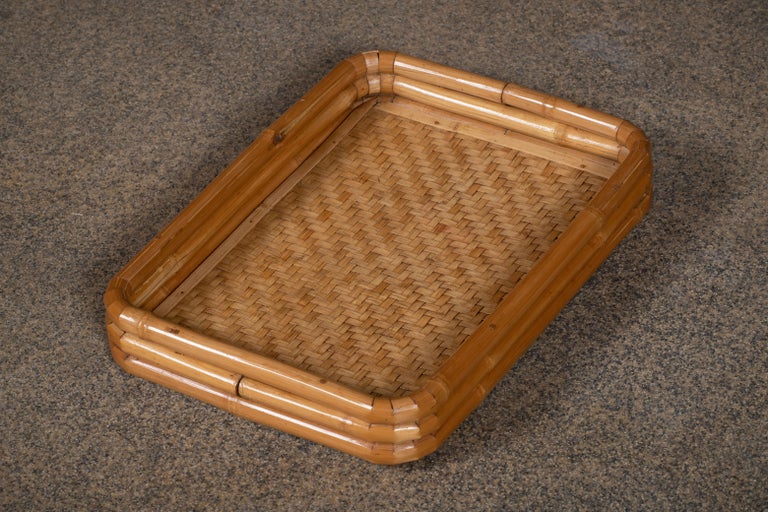 Mid-Century Modern Woven Bamboo and Rattan Serving Tray, Italy For Sale ...