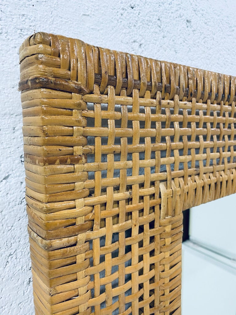 Mid-Century Modern Woven Rattan Wall Mirror at 1stDibs