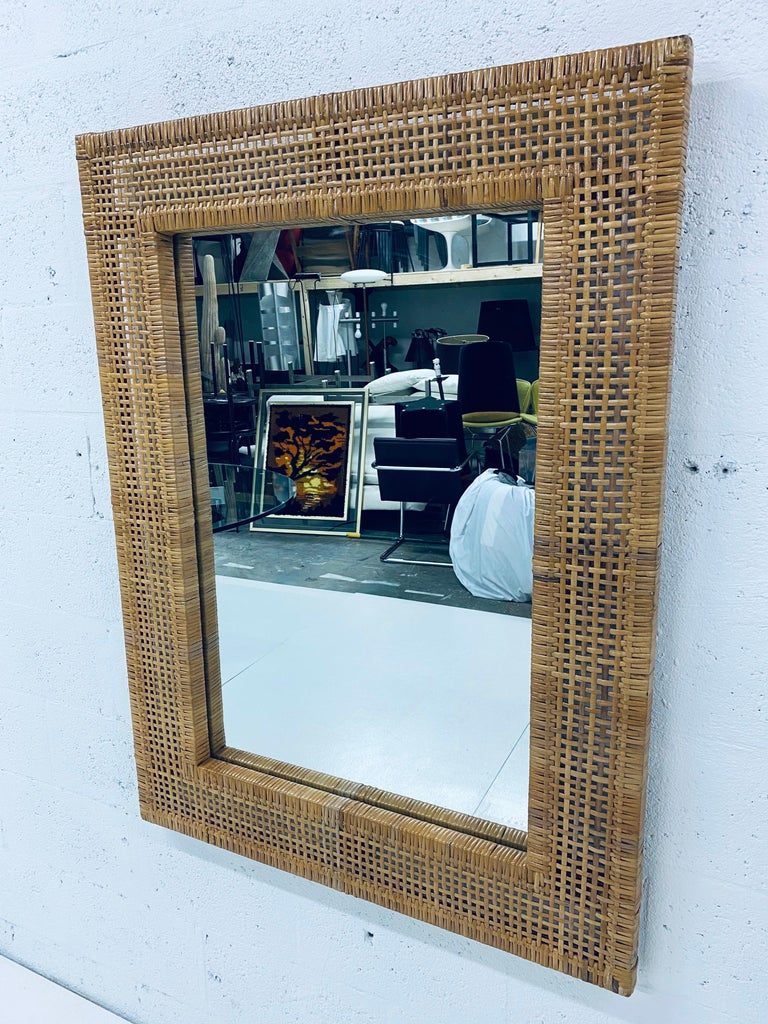 Mid-Century Modern Woven Rattan Wall Mirror at 1stDibs