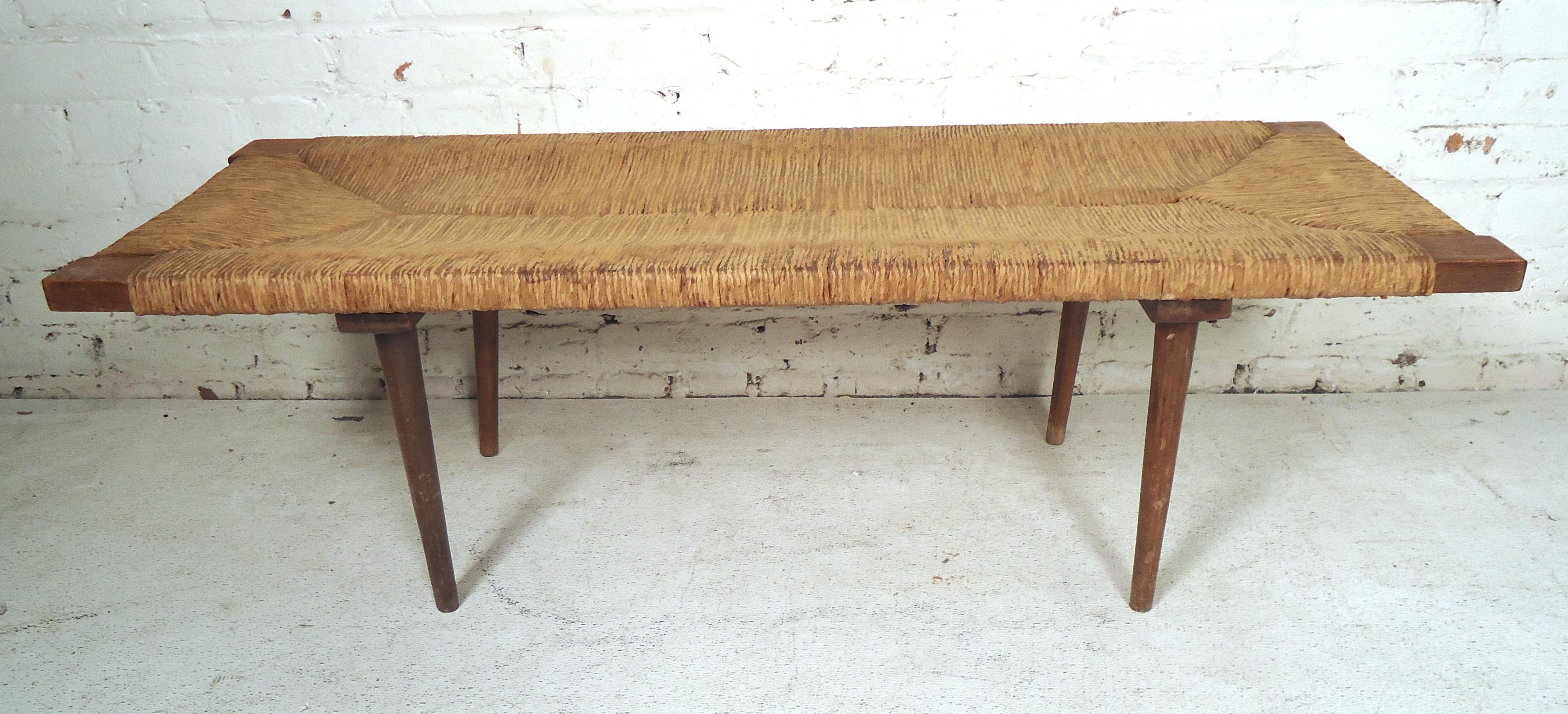 Mid-Century Modern Woven Rope Bench For Sale at 1stDibs