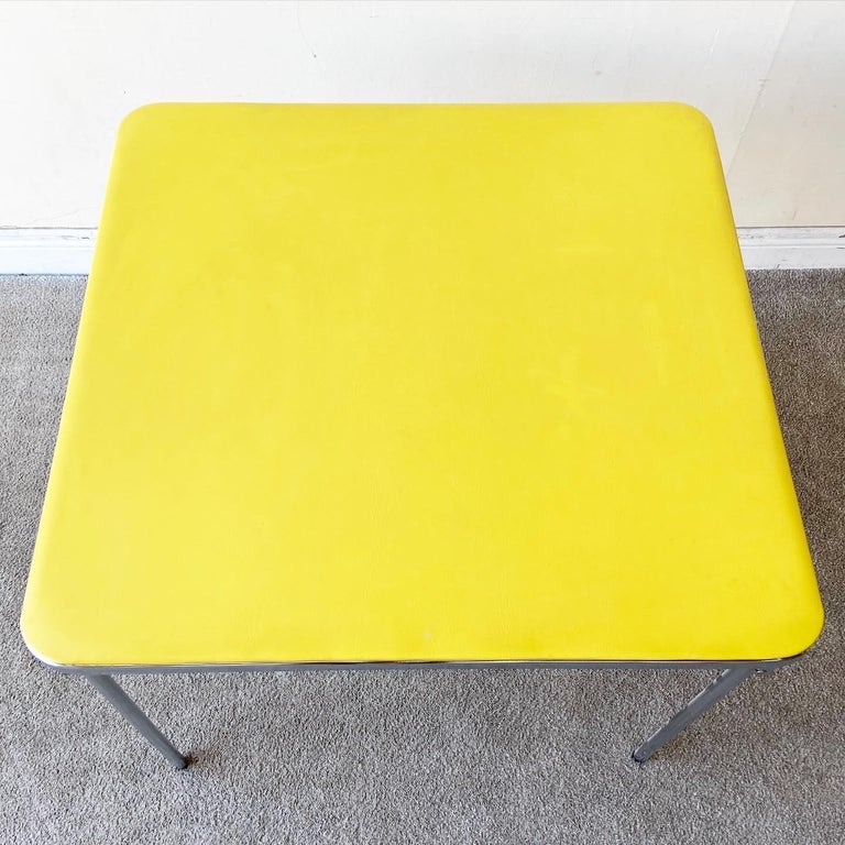 Mid-Century Modern Yellow Leatherette Top Chrome Fold Up Card Table For ...