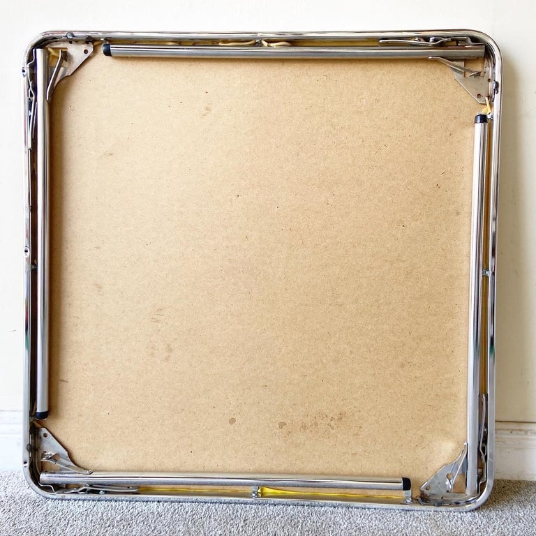 Mid-Century Modern Yellow Leatherette Top Chrome Fold Up Card Table For ...