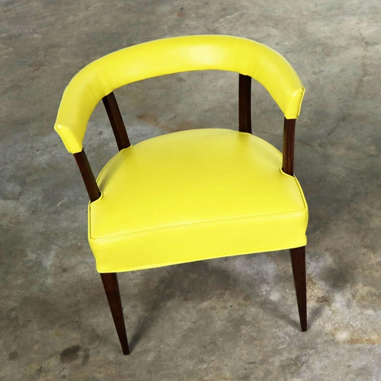 Mid-Century Modern Yellow Vinyl and Oak Barrel Back Side Chair For Sale ...