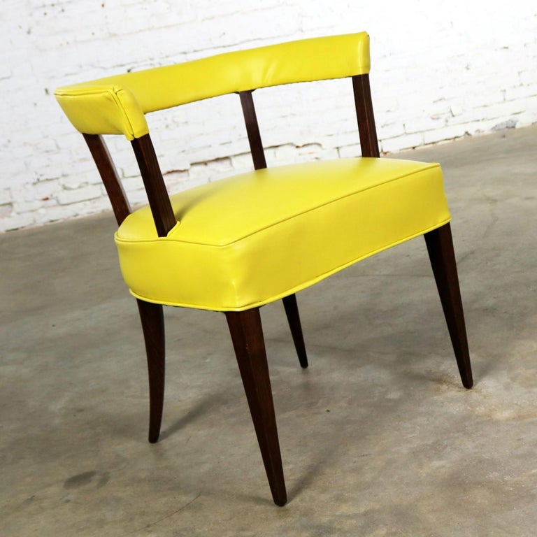 Mid-Century Modern Yellow Vinyl and Oak Barrel Back Side Chair For Sale ...