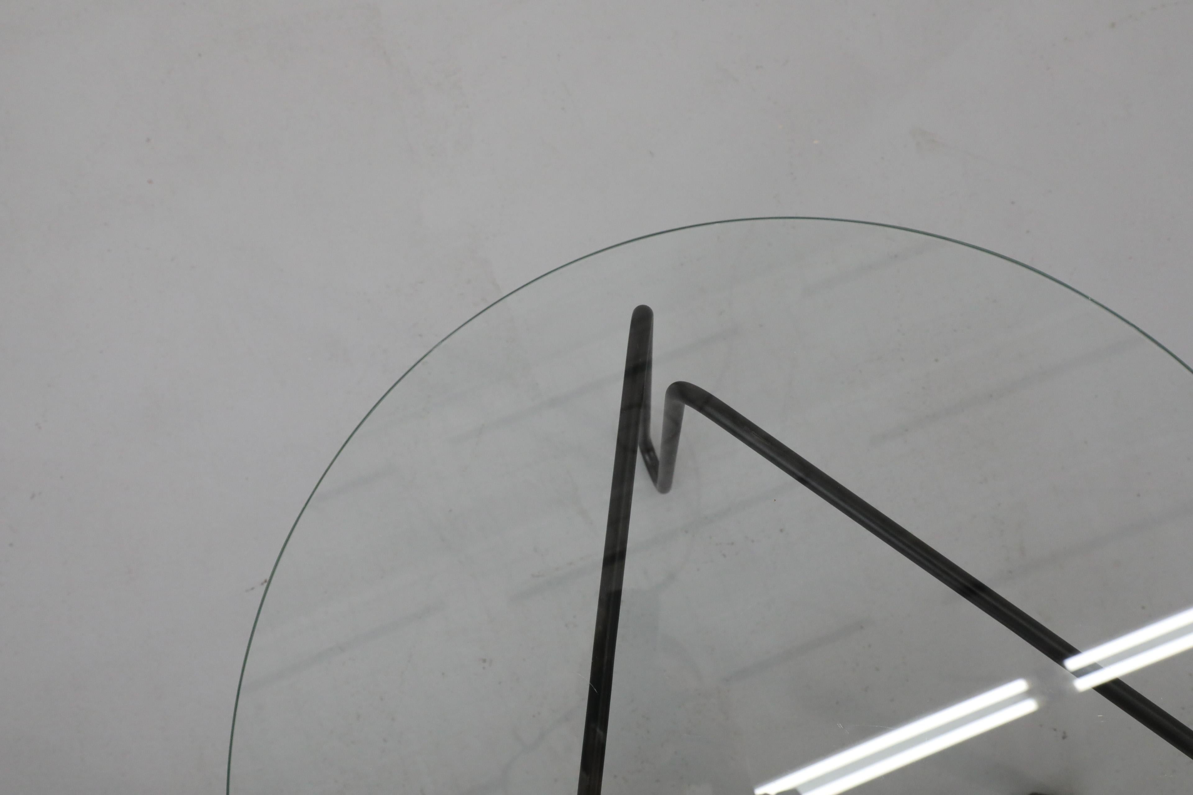 Mid-Century Modernist Black Triangle Wire Frame Side Table with Round ...