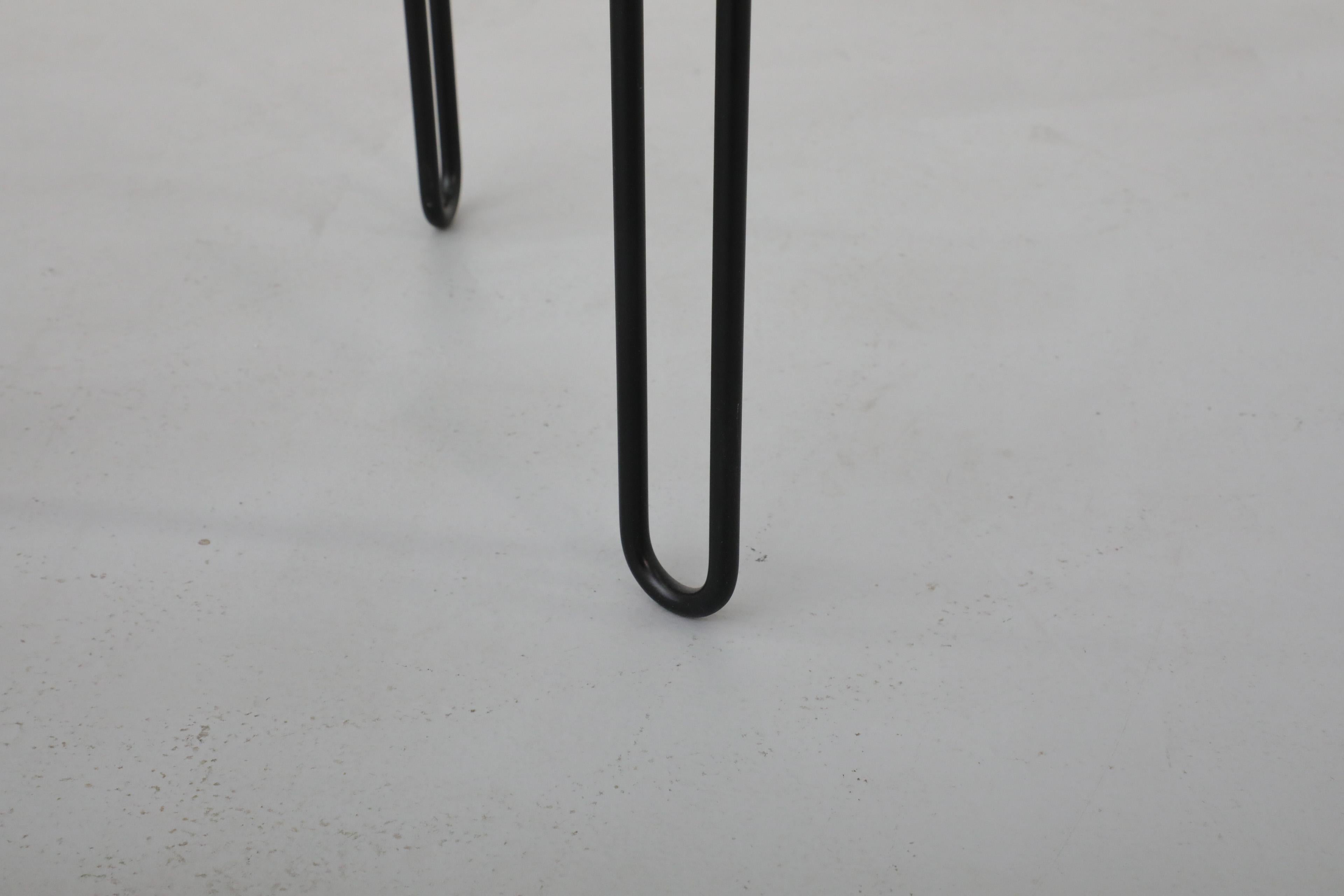 Mid-Century Modernist Black Triangle Wire Frame Side Table with Round ...