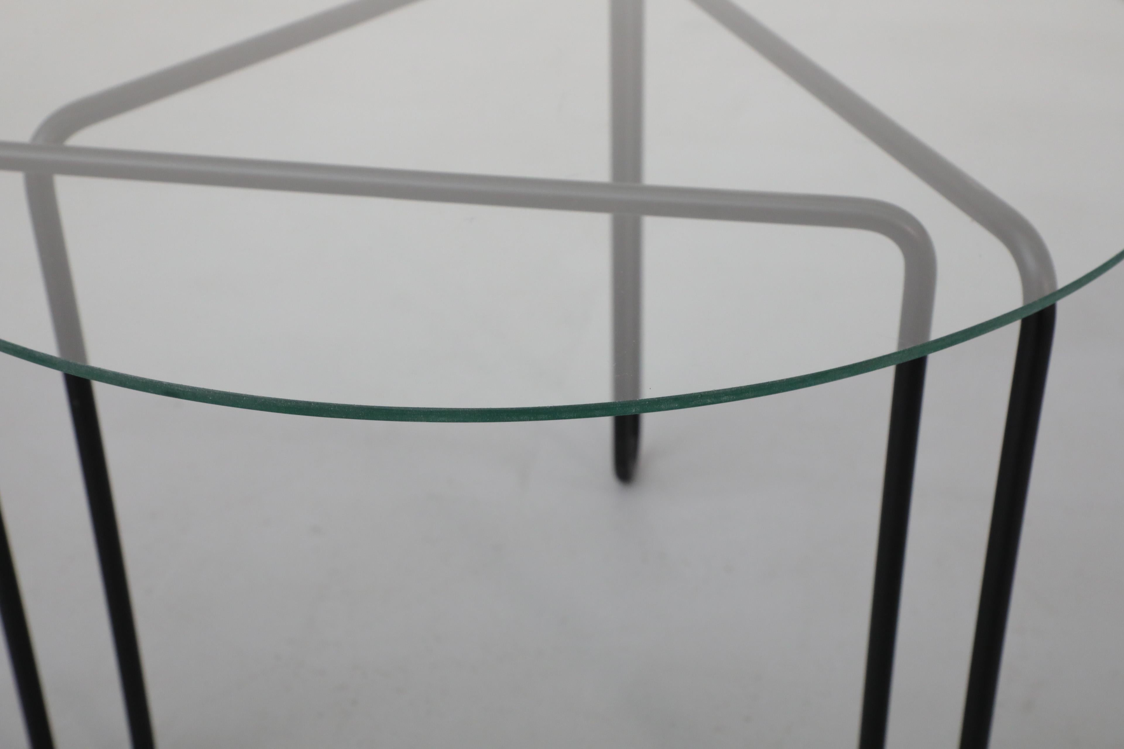 Mid-Century Modernist Black Triangle Wire Frame Side Table with Round ...