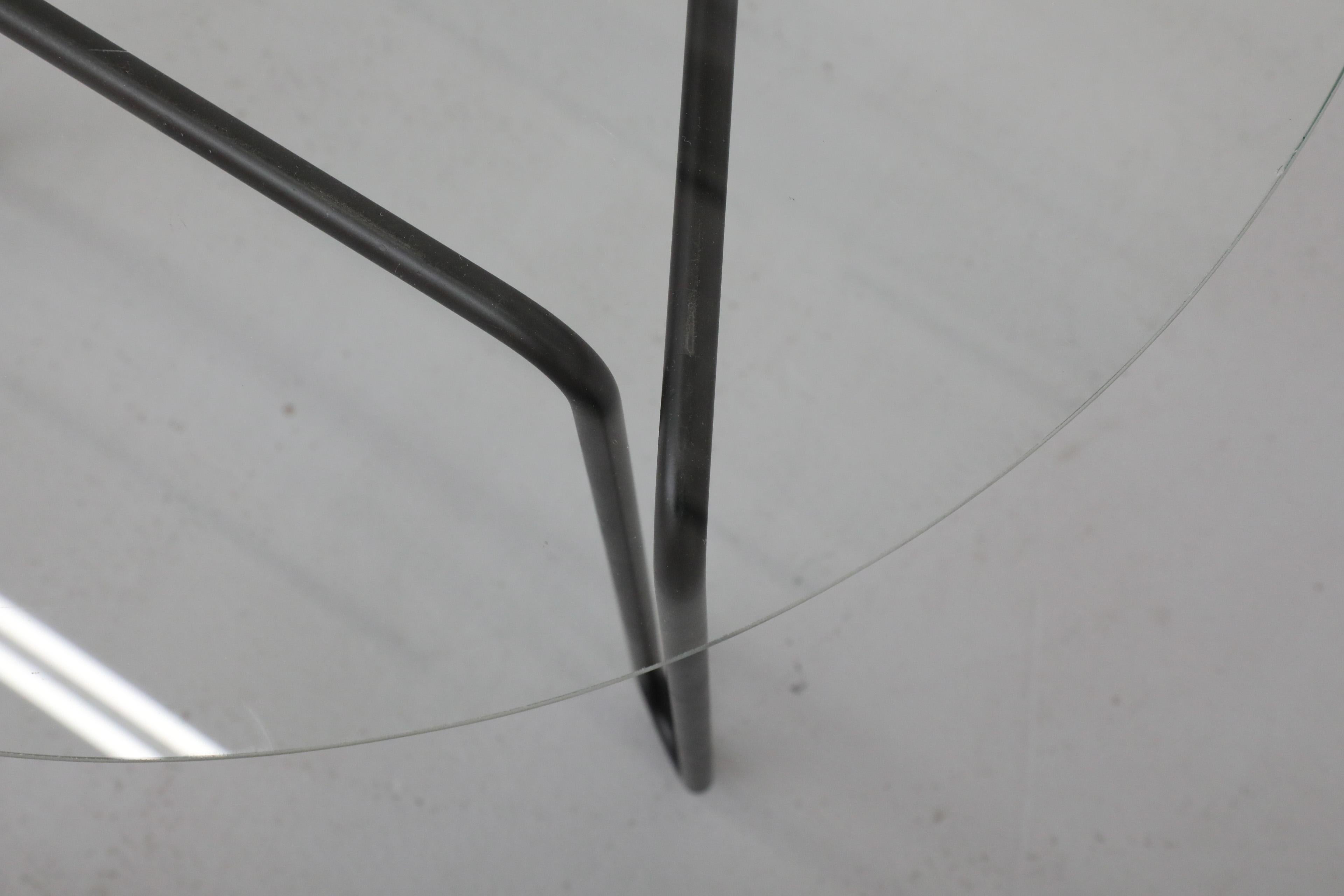 Mid-Century Modernist Black Triangle Wire Frame Side Table with Round ...