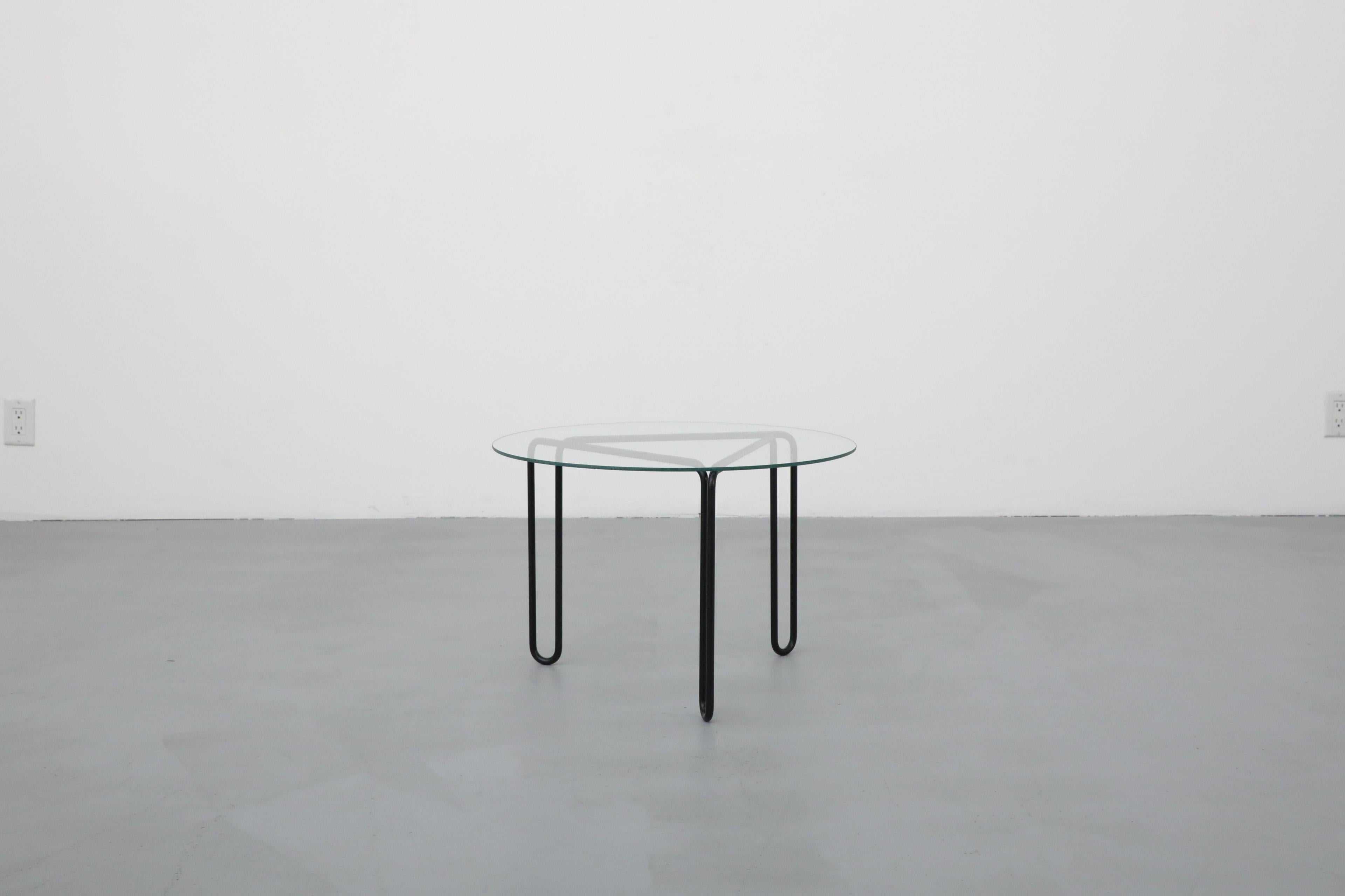 Mid-Century Modernist Black Triangle Wire Frame Side Table with Round ...